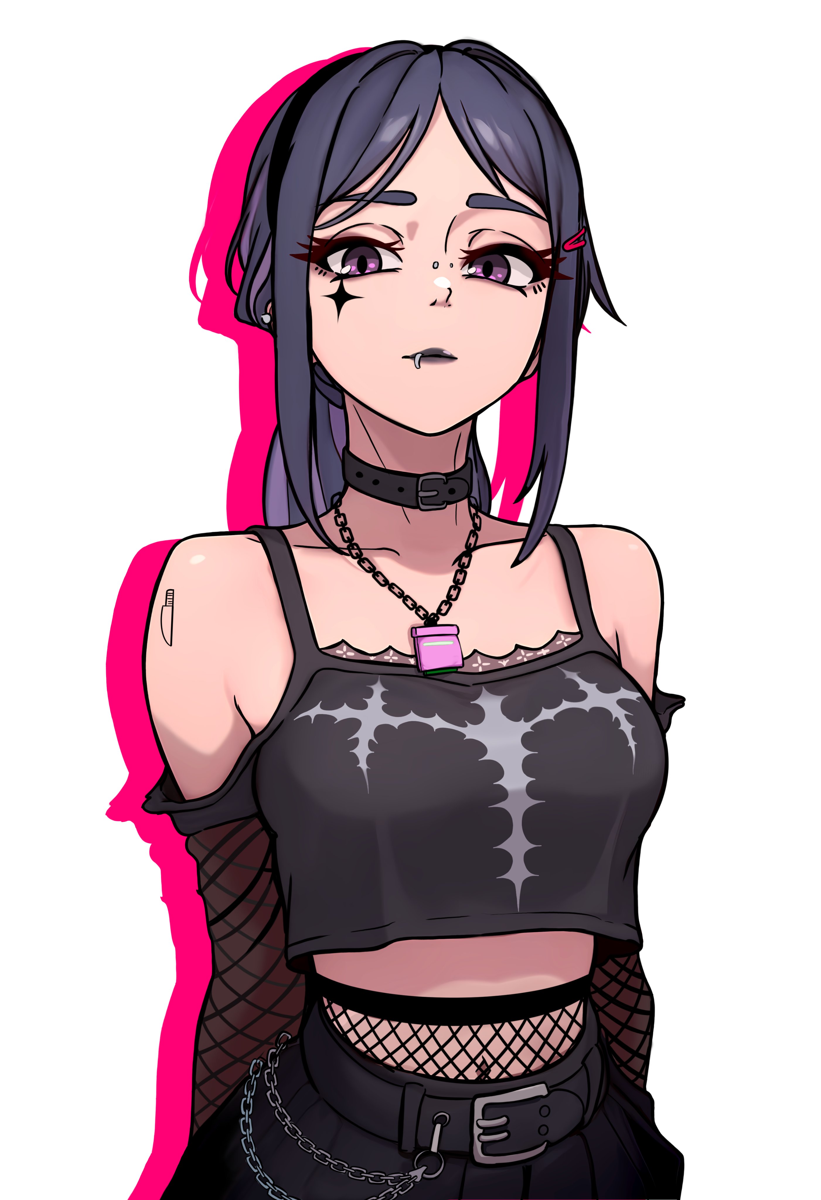 Safebooru - 1girl absurdres bare shoulders belt black belt black shirt black skirt breasts ...