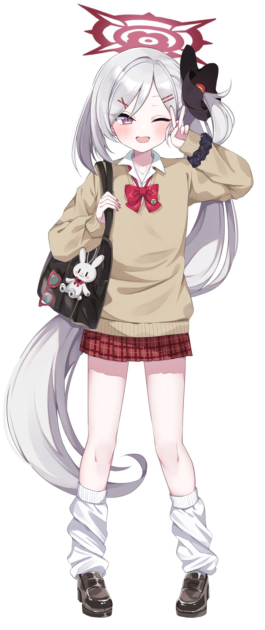 Safebooru - 1girl ;d alternate costume bag black bag blue archive bow bowtie brown footwear full ...