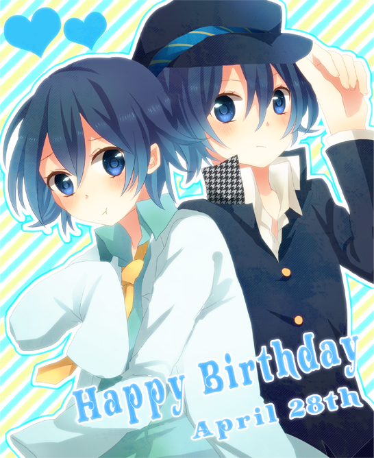 Safebooru - blue eyes blue hair cabbie hat dual persona happy birthday ...