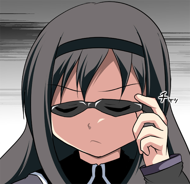 Safebooru - adjusting glasses akemi homura black hair closed eyes eyes closed face glasses ...
