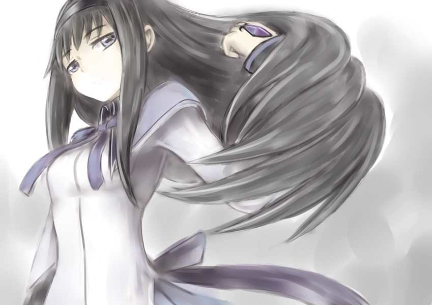 Safebooru - adjusting hair akemi homura black hair hair flip hairband long hair magical girl ...