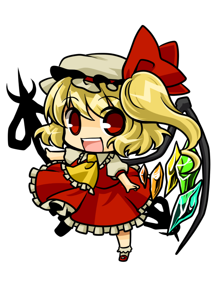 Safebooru - ascot blonde hair bow chibi flandre scarlet hair bow hat ...