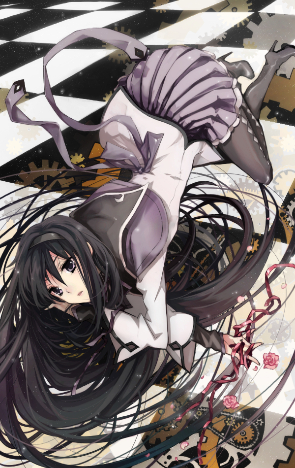 Safebooru - akemi homura argyle argyle legwear black eyes black hair black legwear boots ...