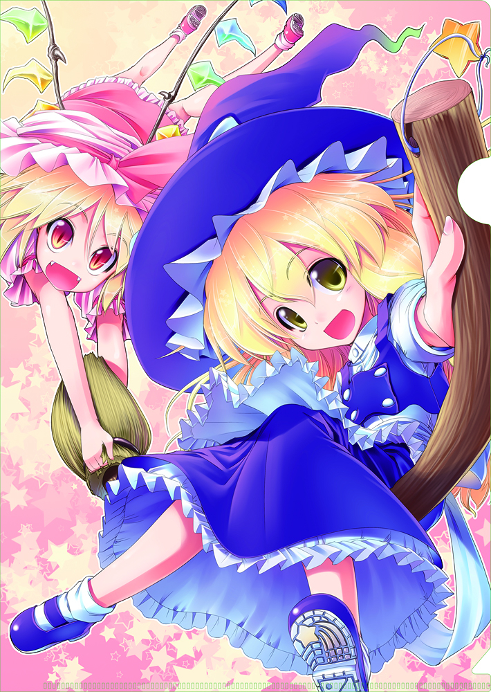 Safebooru - aozora market blonde hair broom broom riding dress fangs ...