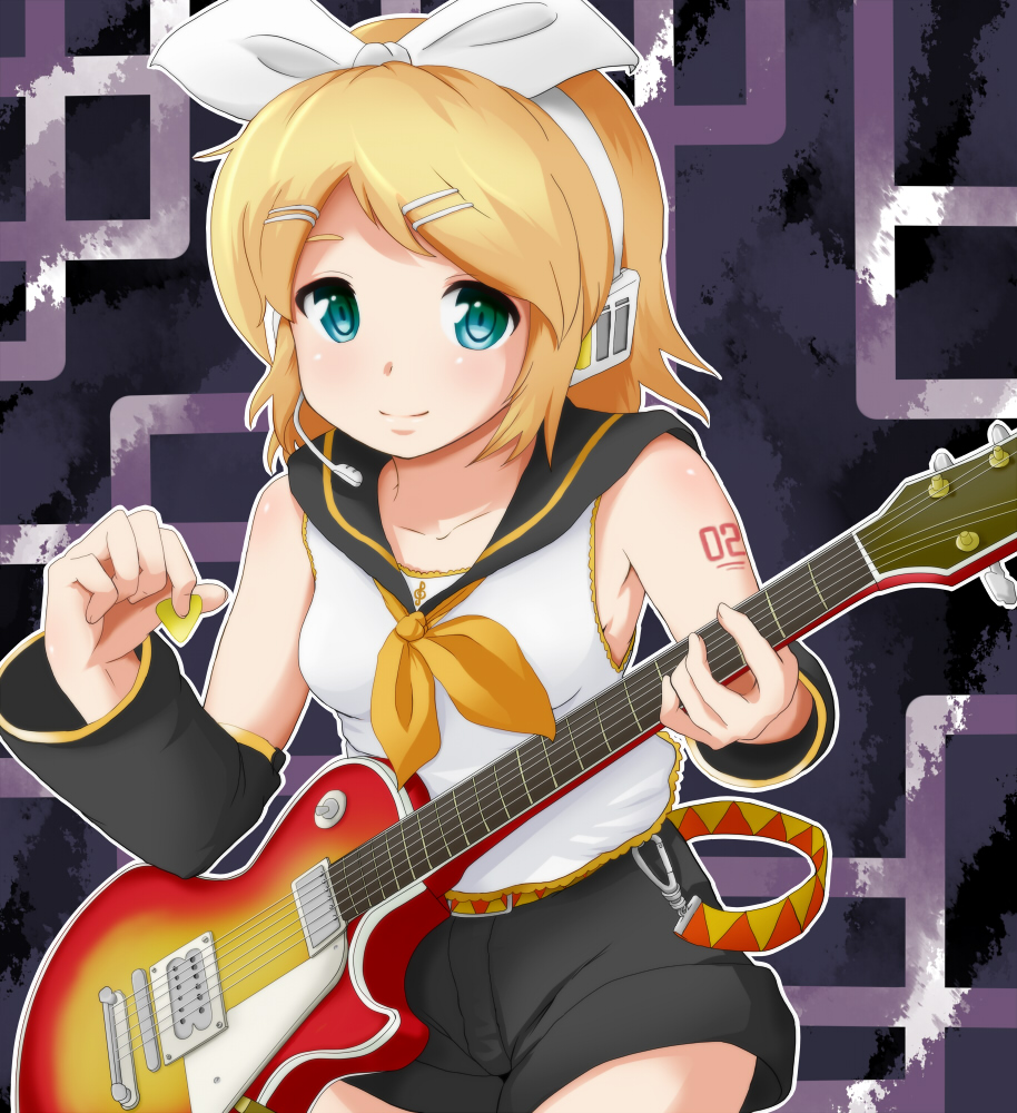 Safebooru - aqua eyes blonde hair guitar hair ornament hair ribbon ...