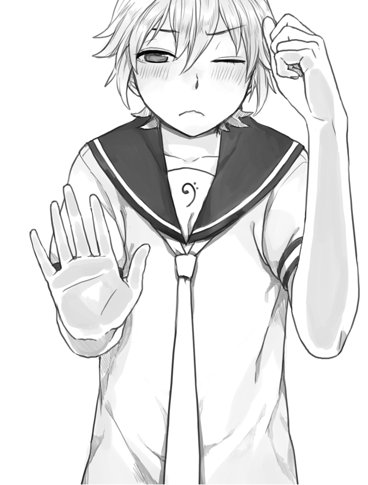 Safebooru - blush face formalin hands kagamine len monochrome necktie ...