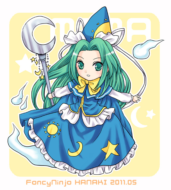 Safebooru - chibi crescent crescent moon ghost tail green eyes green ...