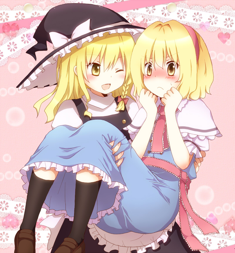 Safebooru - alice margatroid black legwear blonde hair blush bow braid capelet carrying dress ...