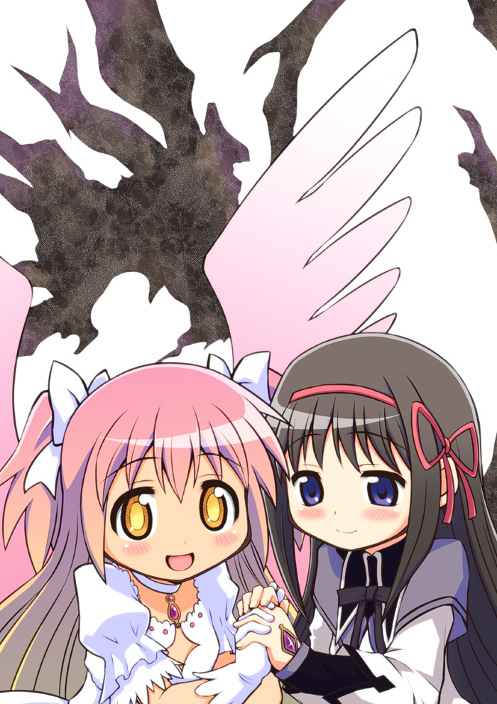 Safebooru - black hair blue eyes gloves goddess madoka hand holding ...