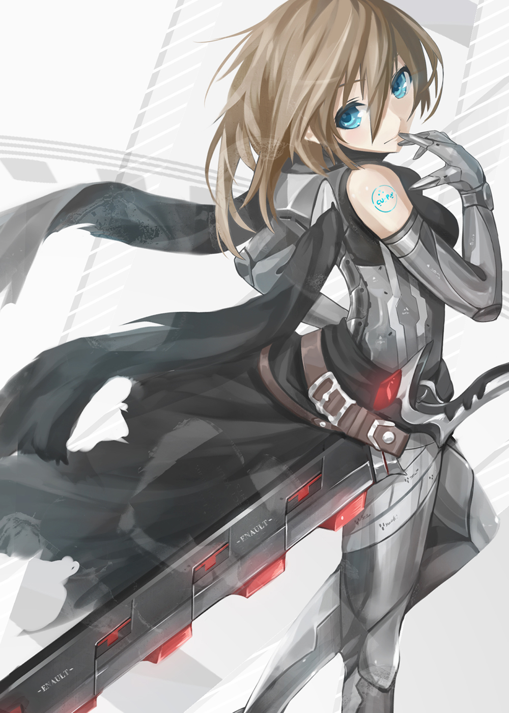 Safebooru - 1girl bodysuit box sentou shoujo brown hair female hand to ...