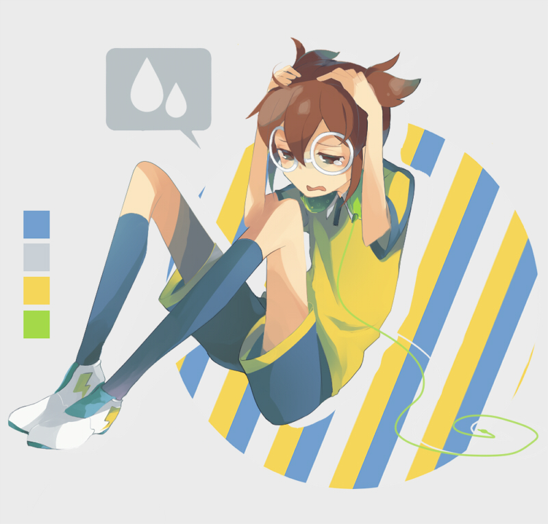Safebooru - black eyes brown hair glasses hayami tsurumasa headphones ...