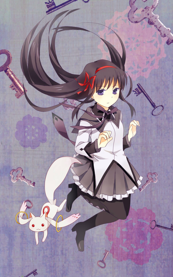 Safebooru - 1girl :3 akemi homura argyle argyle legwear black hair black legwear hair ribbon ...