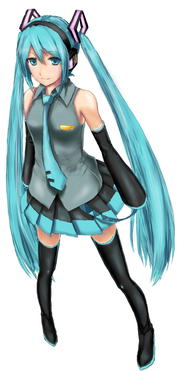 Safebooru - aqua eyes aqua hair boots detached sleeves hatsune miku headphones highres kuruton ...