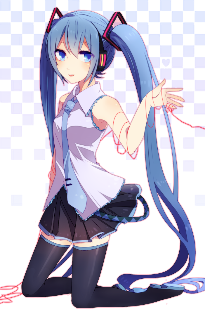 Safebooru - blue eyes blue hair boots checkered checkered background ...
