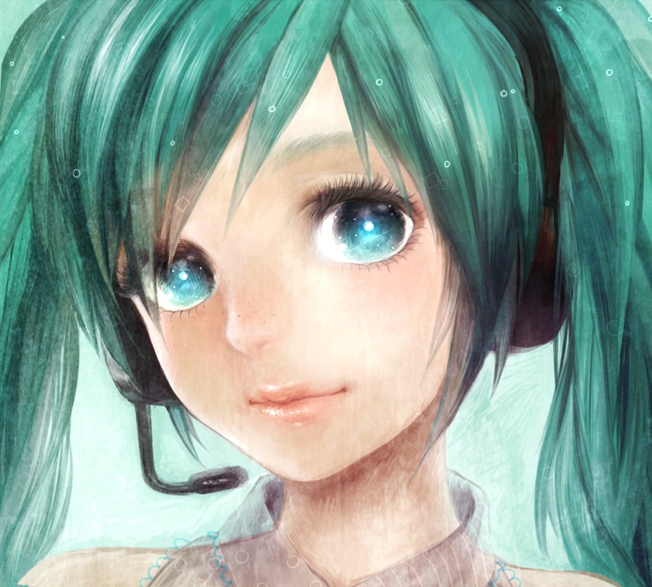 Safebooru - aqua eyes aqua hair close-up face freckles hatsune miku ...