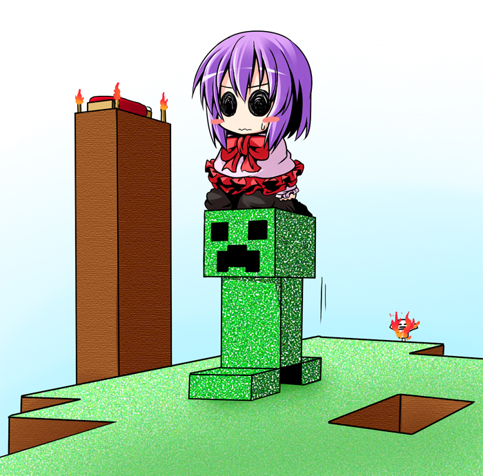 Safebooru - bow chibi creeper crossover fire ichimi minecraft nagae iku ...