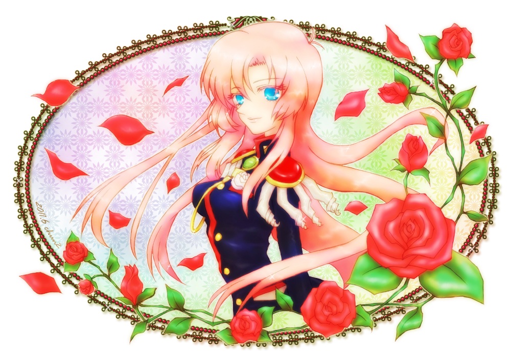 Safebooru - blue eyes flower naganaga-akuma pink hair rose shoujo ...