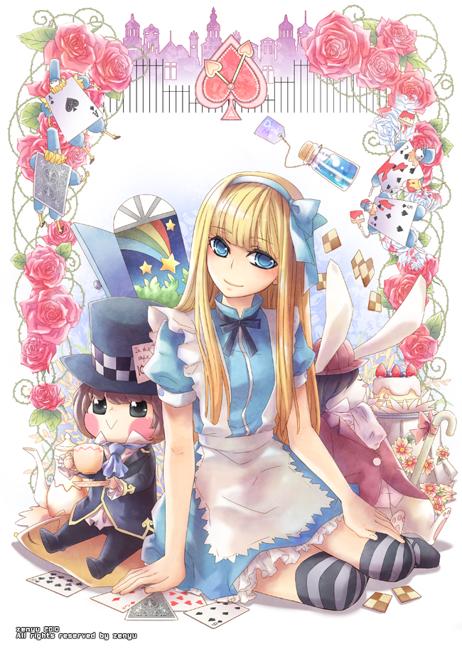 Safebooru - alice alice in wonderland blonde hair blush bow card card creature cards dress ...