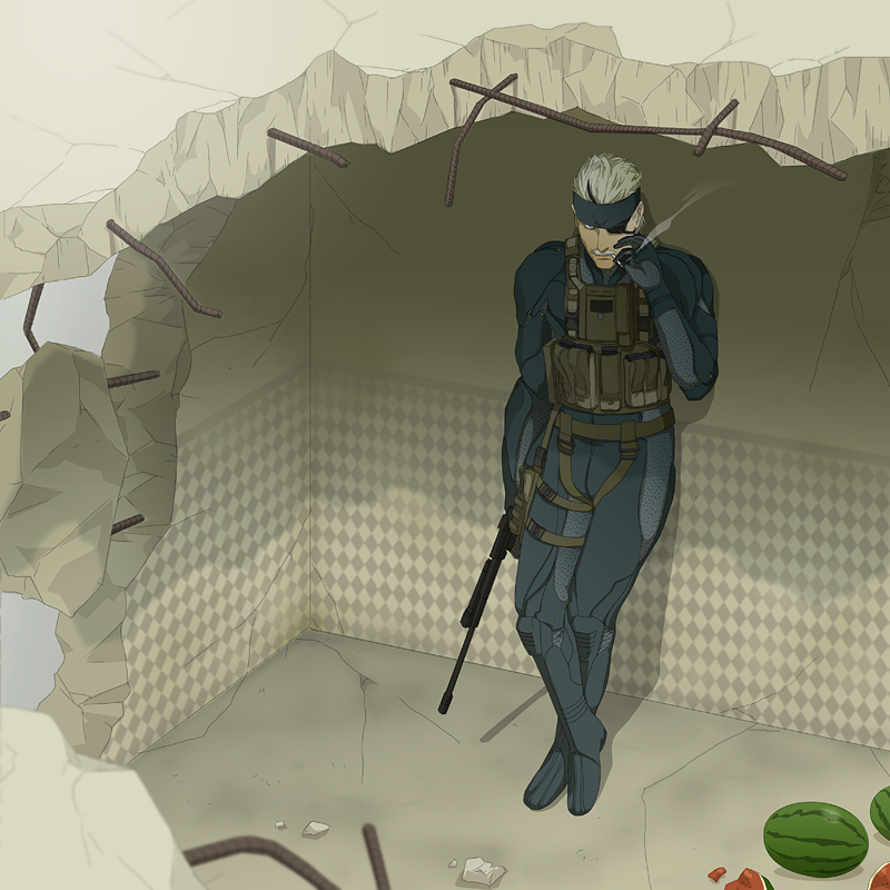 Safebooru - cigarette eyepatch facial hair food fruit gb (doubleleaf ...