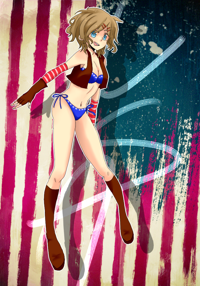 Safebooru - america (hetalia) axis powers hetalia bikini bikini top blonde hair blue eyes boots ...