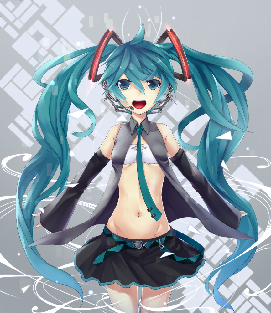 Safebooru - aqua eyes aqua hair detached sleeves hatsune miku headphones kawasaki kana long hair ...
