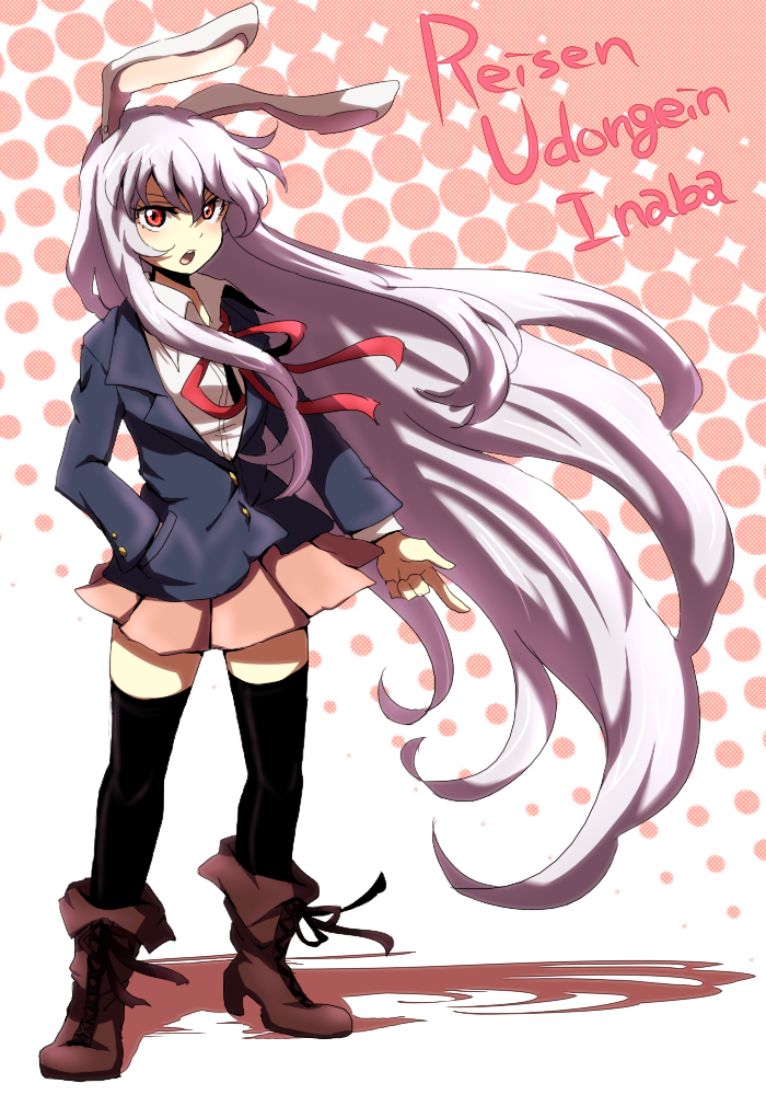 Safebooru - akasata animal ears ankle boots black legwear boots bunny ears dress shirt finger ...