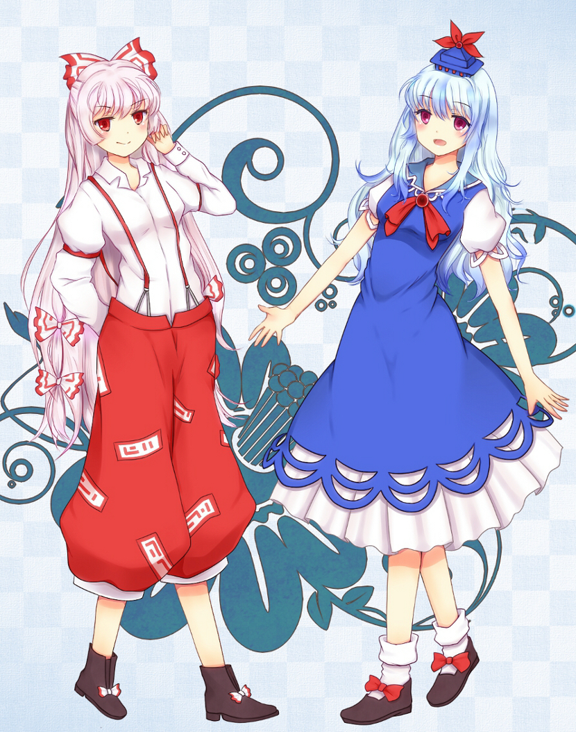 Safebooru - blue hair bow fujiwara no mokou furapechi hair bow ...