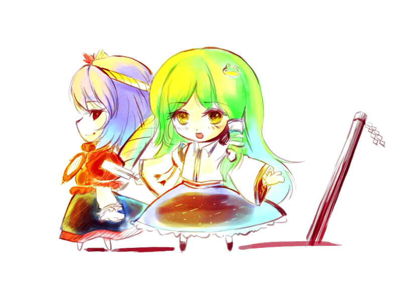 Safebooru - 2girls chibi homeless mk ii kochiya sanae touhou yasaka ...
