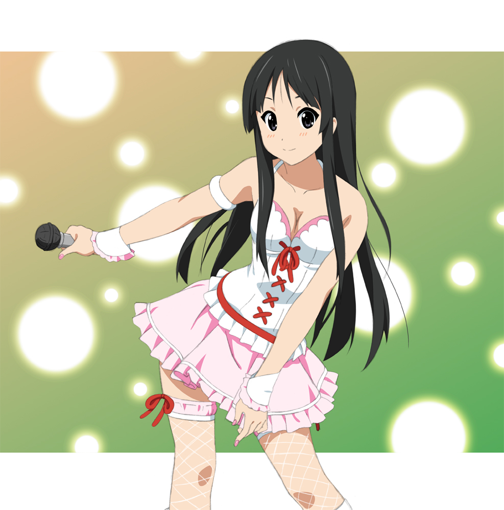 Safebooru - akiyama mio alternate costume black eyes black hair breasts cleavage fishnet legwear ...