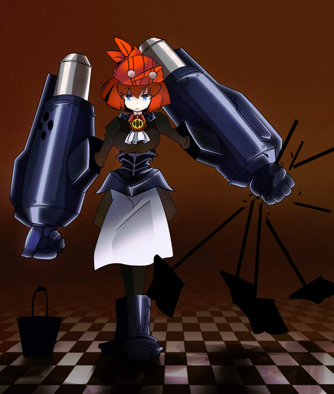 Safebooru - android apron bandana big o (mecha) blue eyes bob cut boots ...