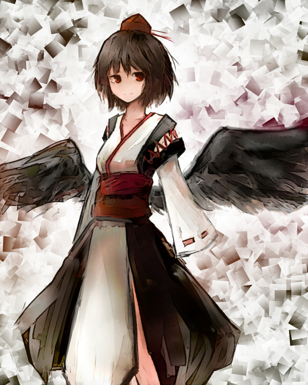Safebooru - brown hair hat hata japanese clothes low wings red eyes ...