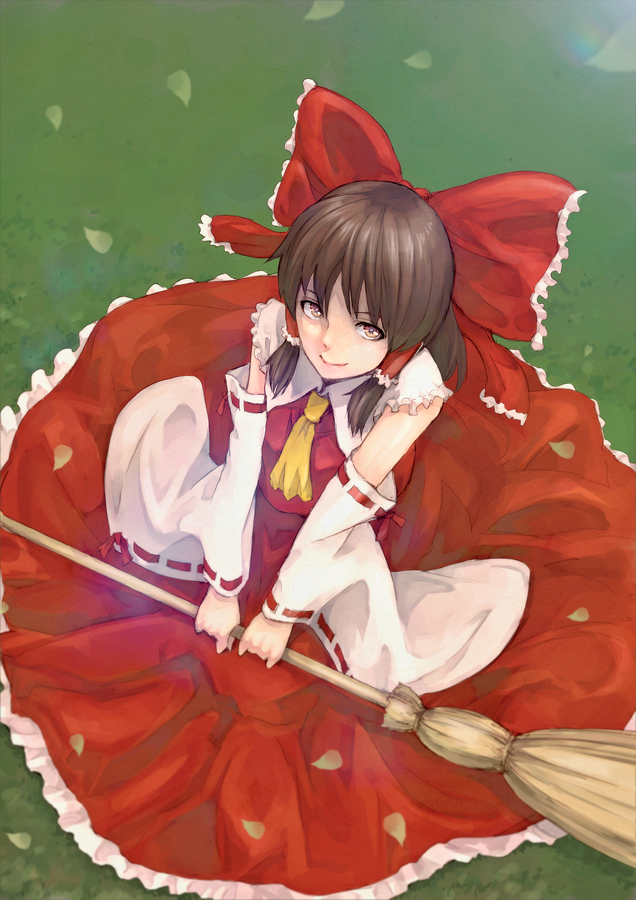Safebooru - ascot bow broom brown eyes brown hair detached sleeves from ...