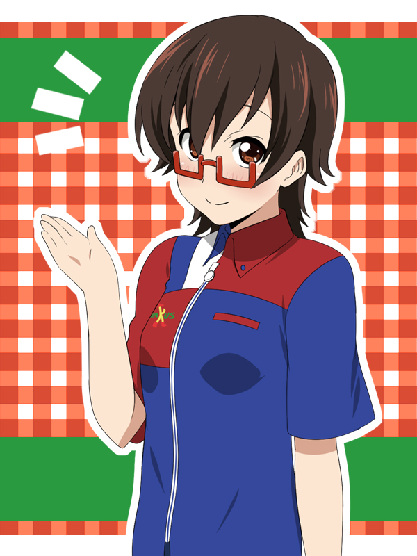 Safebooru - brown hair circle k sunkus glasses half rim glasses ikari ...