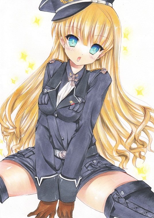 Safebooru - blue eyes blush boots colored pencil (medium) daiteikoku ...
