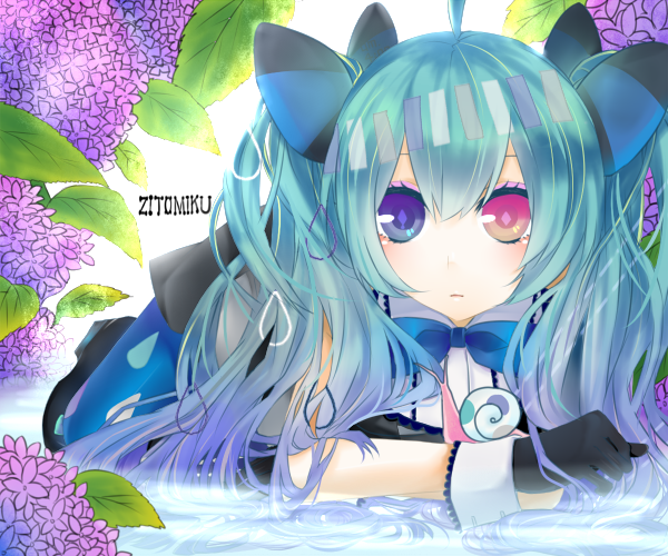 Safebooru - aqua hair blue eyes gloves hatsune miku heterochromia lying ...