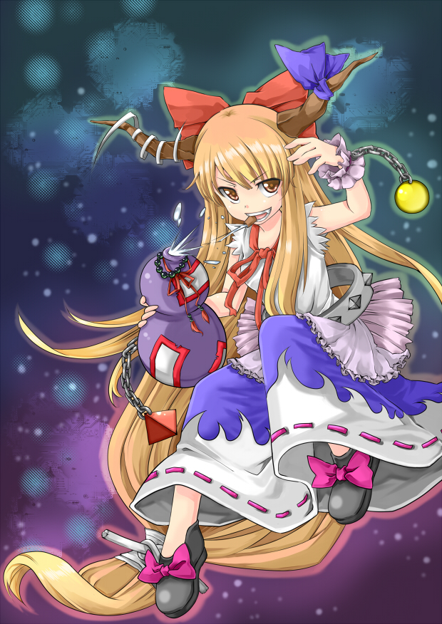 Safebooru - >:) :d ball bow chain chains cork fang gourd hair bow ...