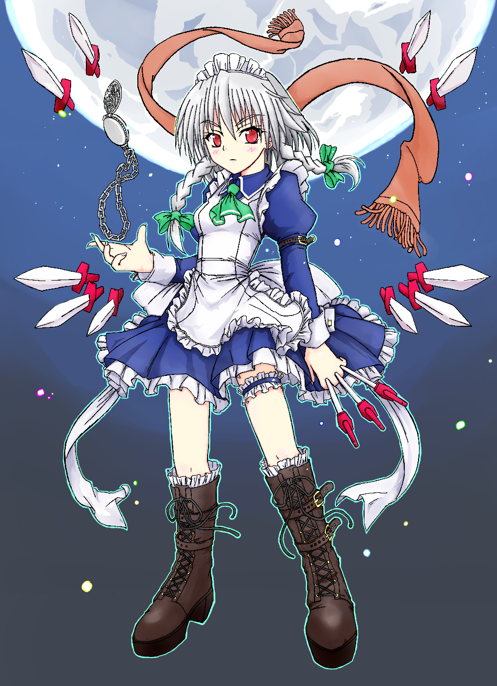 Safebooru - boots braid highres izayoi sakuya knife maid mickey dunn ...