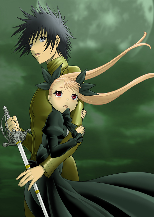 Safebooru - 1boy 1girl arm hug black hair blonde hair bowtie brown eyes ...