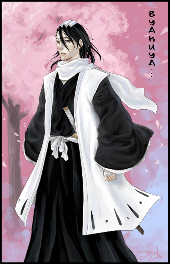 Safebooru - black hair bleach cherry blossoms katana kuchiki byakuya ...