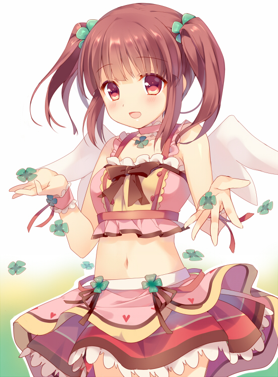 Safebooru - 1girl blush brown eyes brown hair choker clover collarbone four-leaf clover frills ...