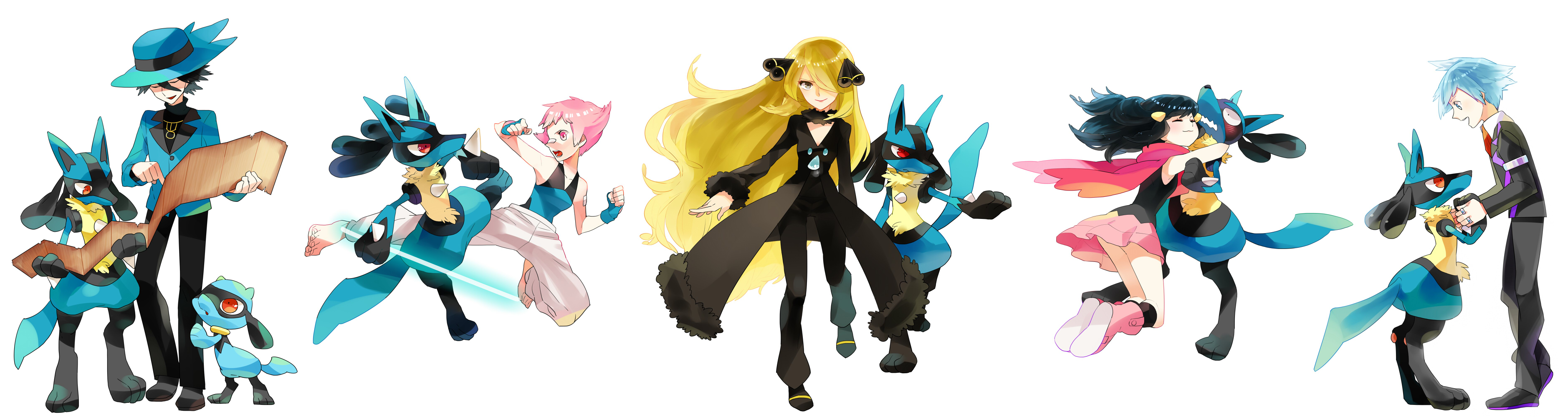 Safebooru - 2boys 3girls absurdres barefoot black hair blonde hair ...