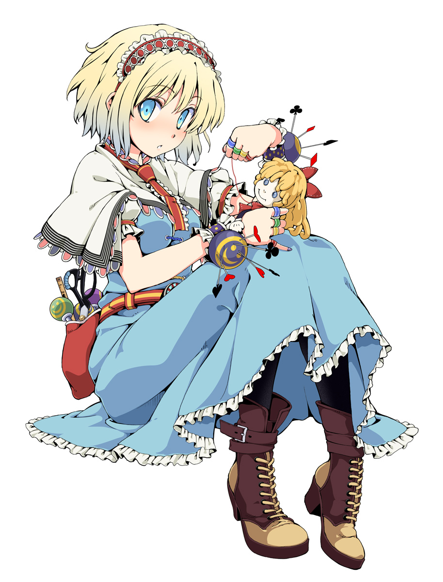 Safebooru - aka ringo alice margatroid black legwear blonde hair blue eyes boots capelet cross ...