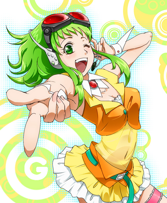 Safebooru - goggles goggles on head green eyes green hair gumi ...