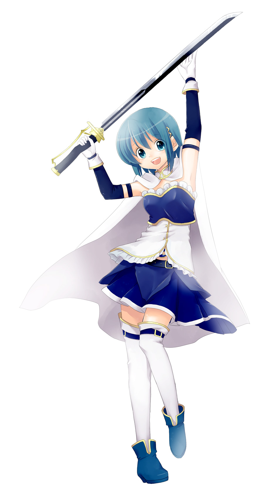 Safebooru - armpits arms up blue eyes blue hair cape gloves hair ...