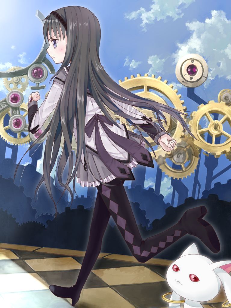 Safebooru - akemi homura argyle argyle legwear black hair black legwear blush checkered ...