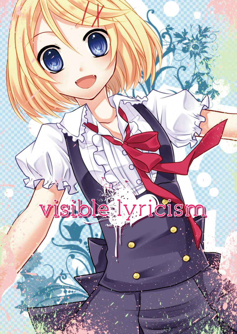 Safebooru - aqua eyes blonde hair blush dress fang hair ornament hairclip highres kagamine rin ...