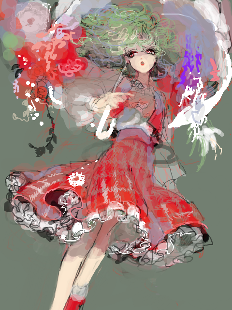 Safebooru - flower green hair kazami yuuka parasol petticoat plaid ...