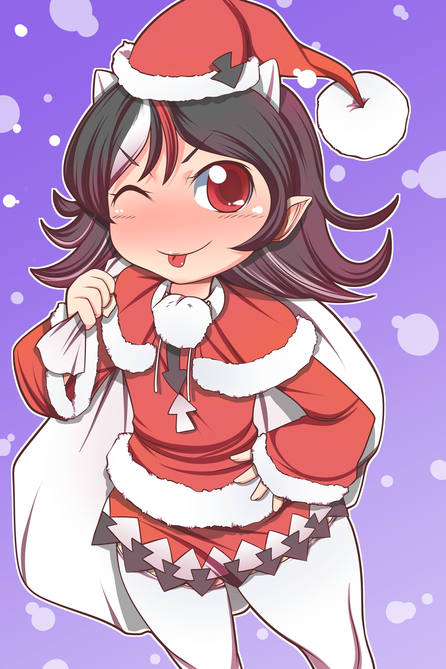 Safebooru - 1girl ;p bag black hair doku corne gradient gradient ...
