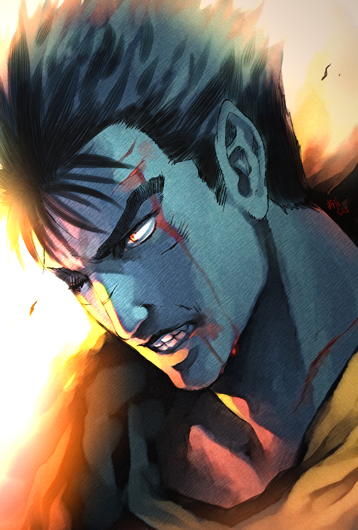 Safebooru - berserk black hair blikcat blood clenched teeth face guts ...