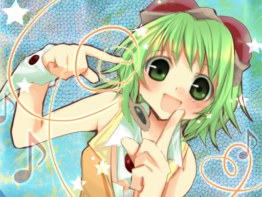 Safebooru - goggles on head green eyes green hair gumi headphones ...